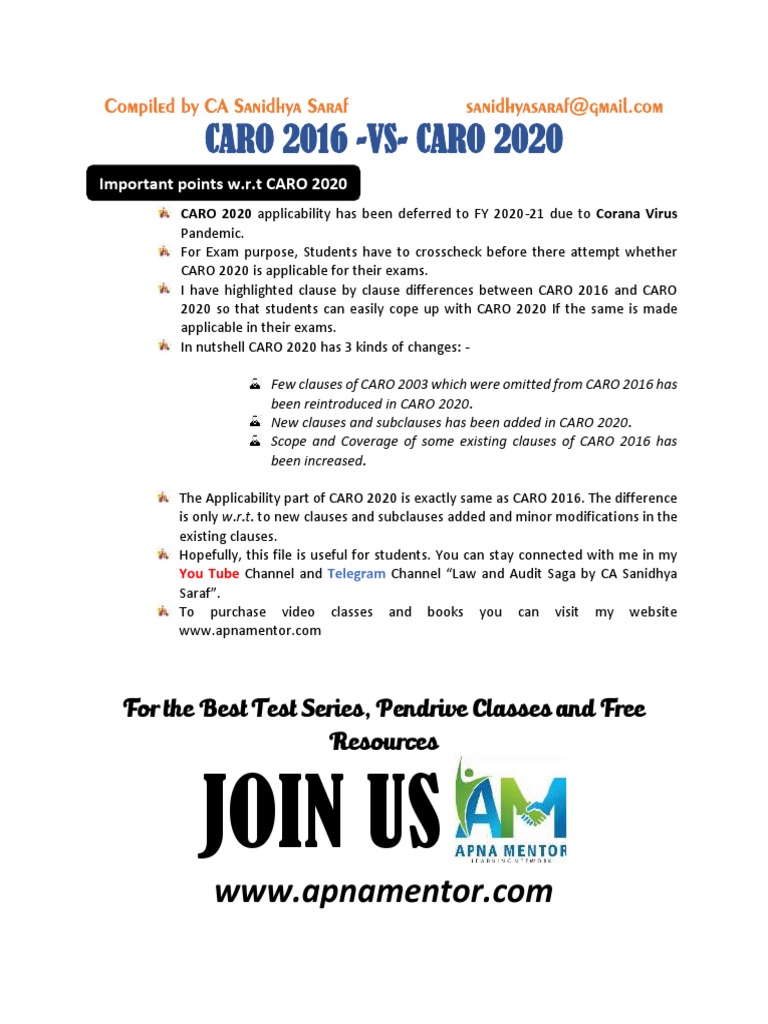 CARO 2016 vs 2020 Reporting Changes | PDF | Loans | Debt