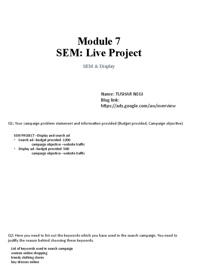 MICA SEM&display Liveproject Template+ (2) + | PDF | Digital Marketing | Service Industries