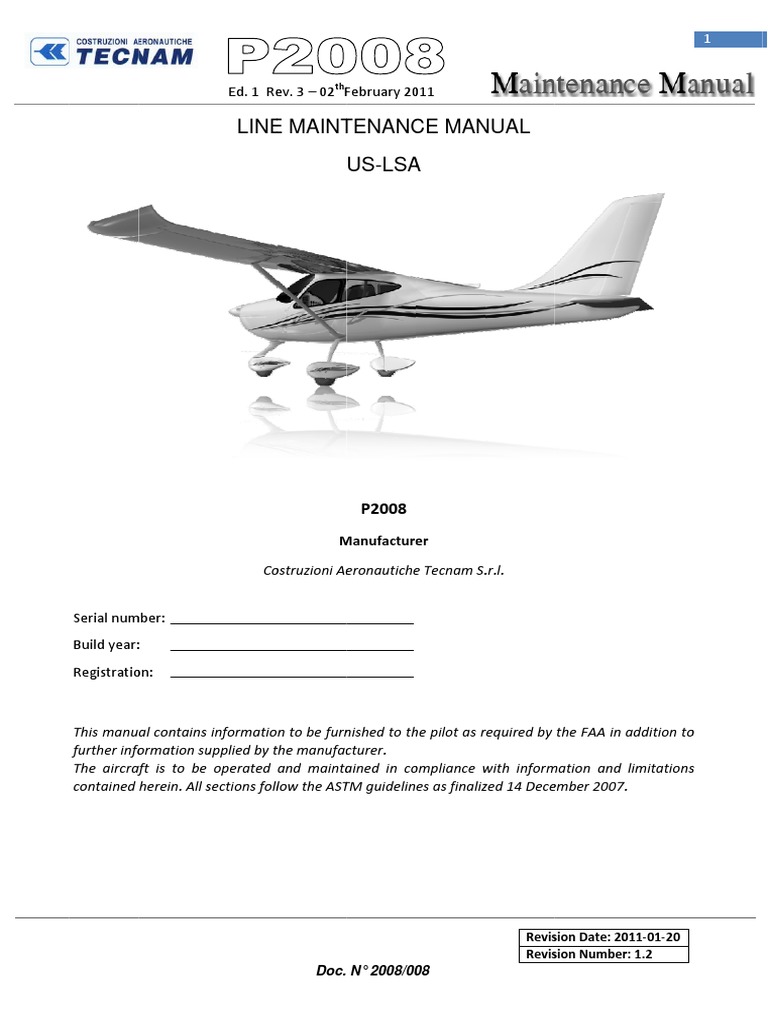 TECNAM P2008 Line Maintennce Manual | PDF | Landing Gear | Flight ...