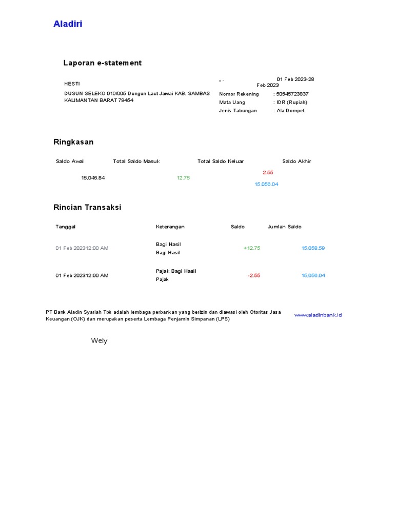 Aladin Estatement 2 2023 | PDF