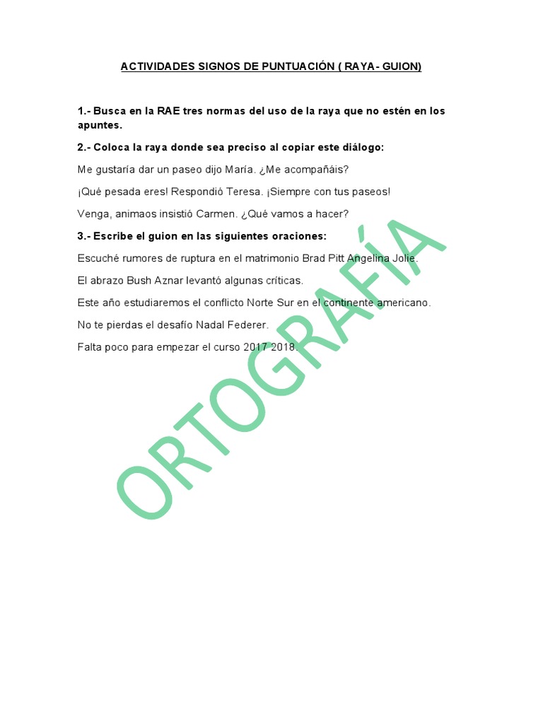 Actividades Signos de Puntuación (Raya-Guion) | PDF
