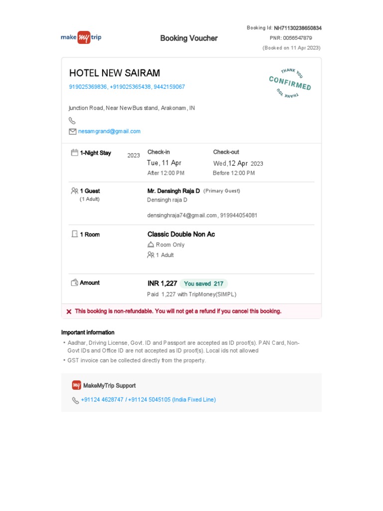 Booking Confirmation Voucher | PDF