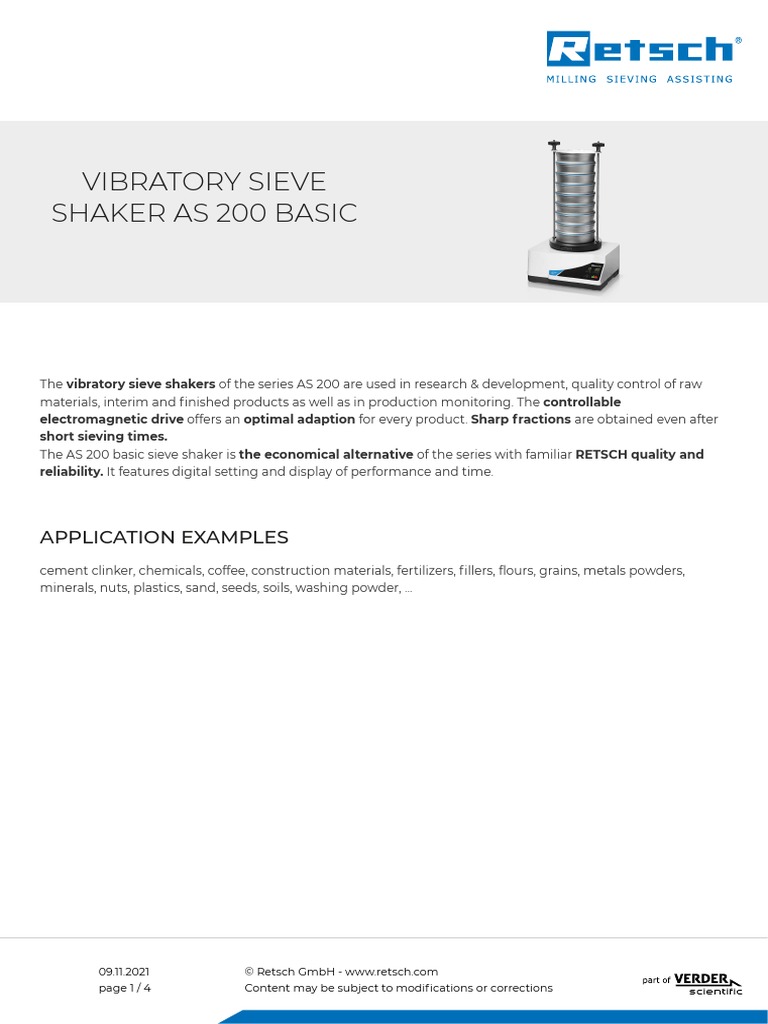 Product - Info Vibratory Sieve Shaker AS 200 Basic EN | PDF | Physical ...