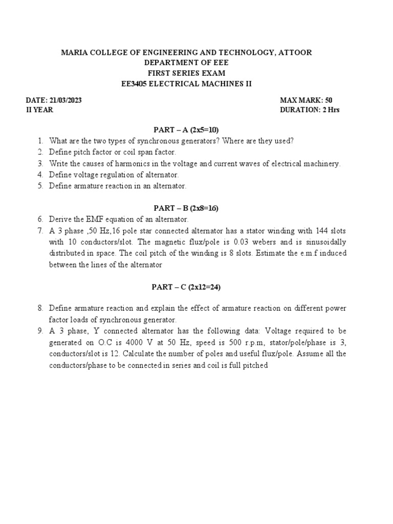 Series 1 EE3405 ELECTRICAL MACHINES II | PDF