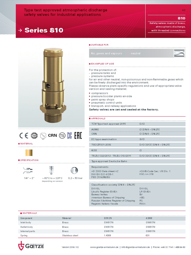 Product Specification Sheet for Goetze Series 810 Atmospheric Discharge ...