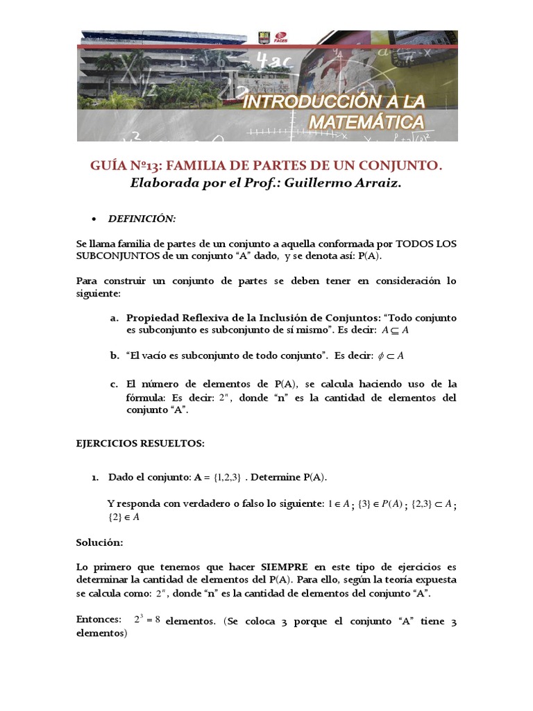 Familia de Partes de Un Conjunto | PDF | Conjunto (Matemáticas) | Lógica
