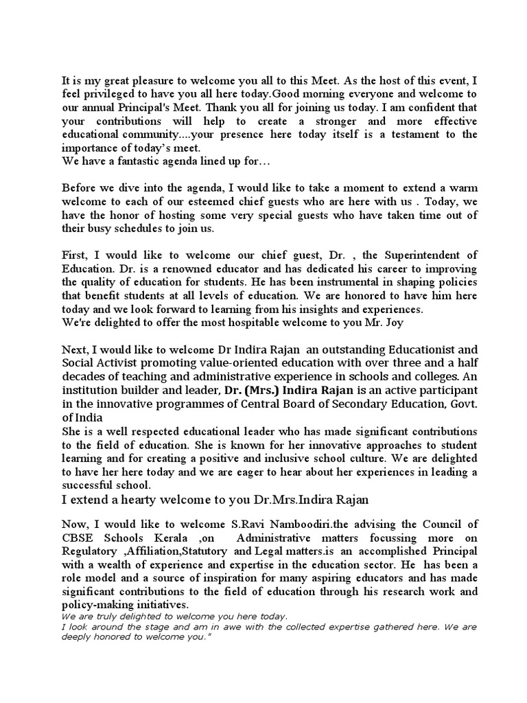 Welcome Speech | PDF