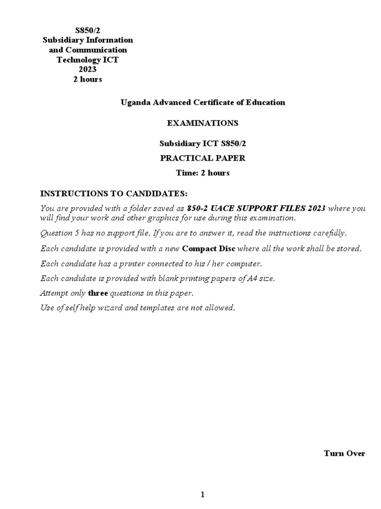 UACE ICT Practical Exam 2023 Guide | PDF | Computer File | Databases