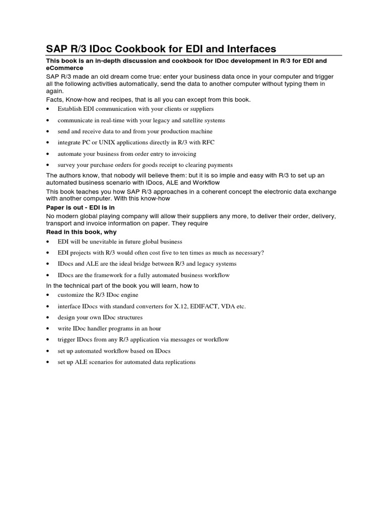 SAP_R_3_IDoc_Cookbook_for_EDI_and_Interf | PDF | Electronic Data Interchange | Computer File