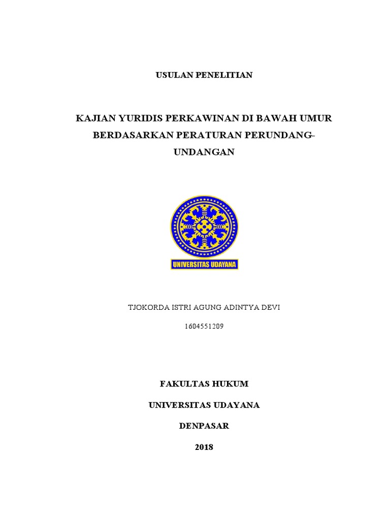 Kajian Yuridis Perkawinan Di Bawah Umur Berdasarkan Peraturan Perundang ... Kajian Yuridis Perkawinan Di Bawah Umur Berdasarkan Peraturan Perundang ...