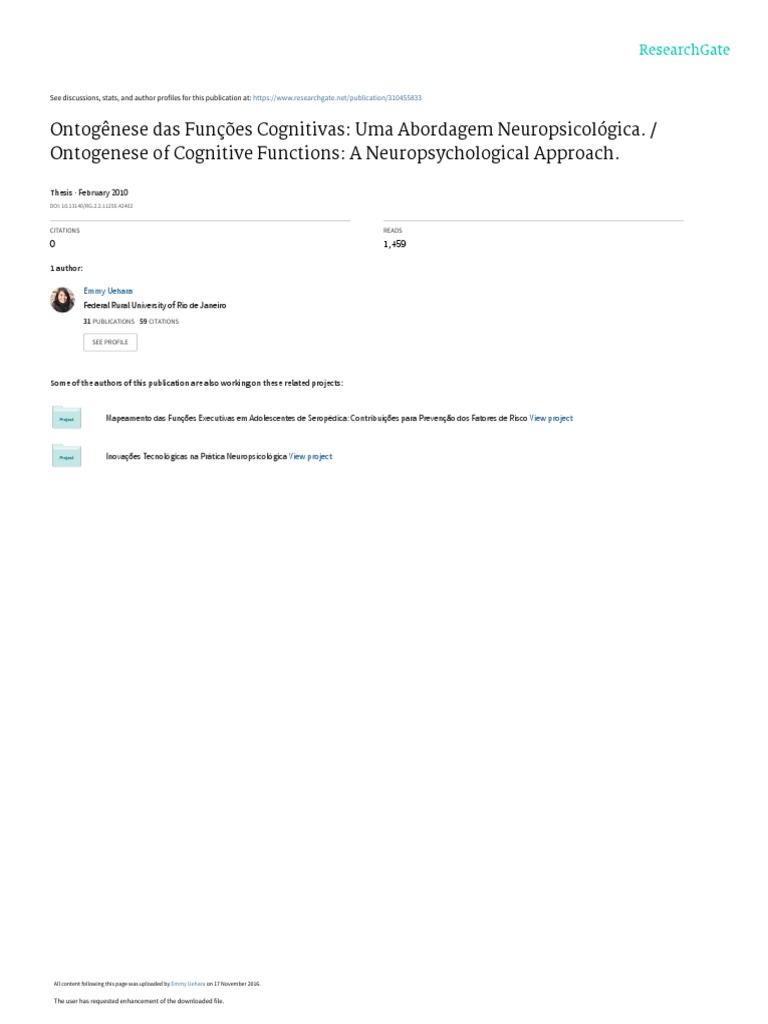 Ontogênese Das Funções Cognitivas: Uma Abordagem Neuropsicológica ...