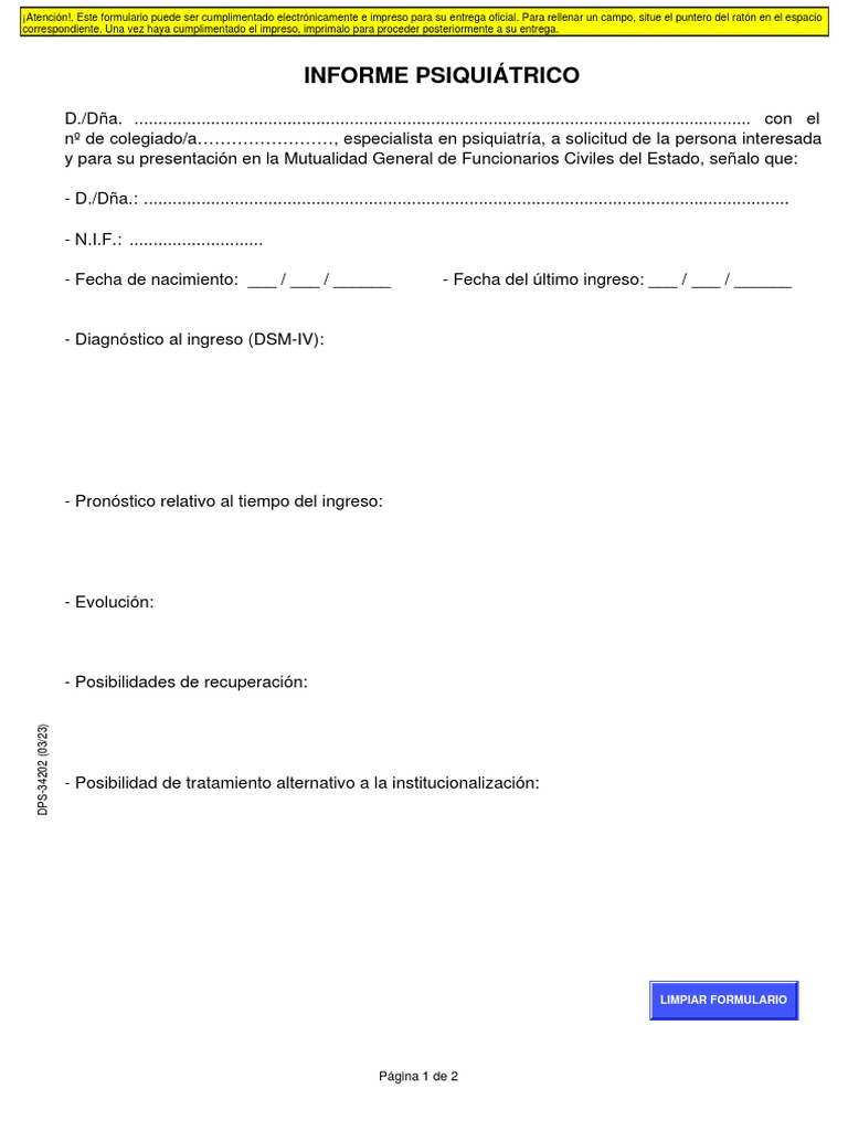 Informe Psiquiátrico para DPS Medicina | PDF | Medicina CLINICA ...