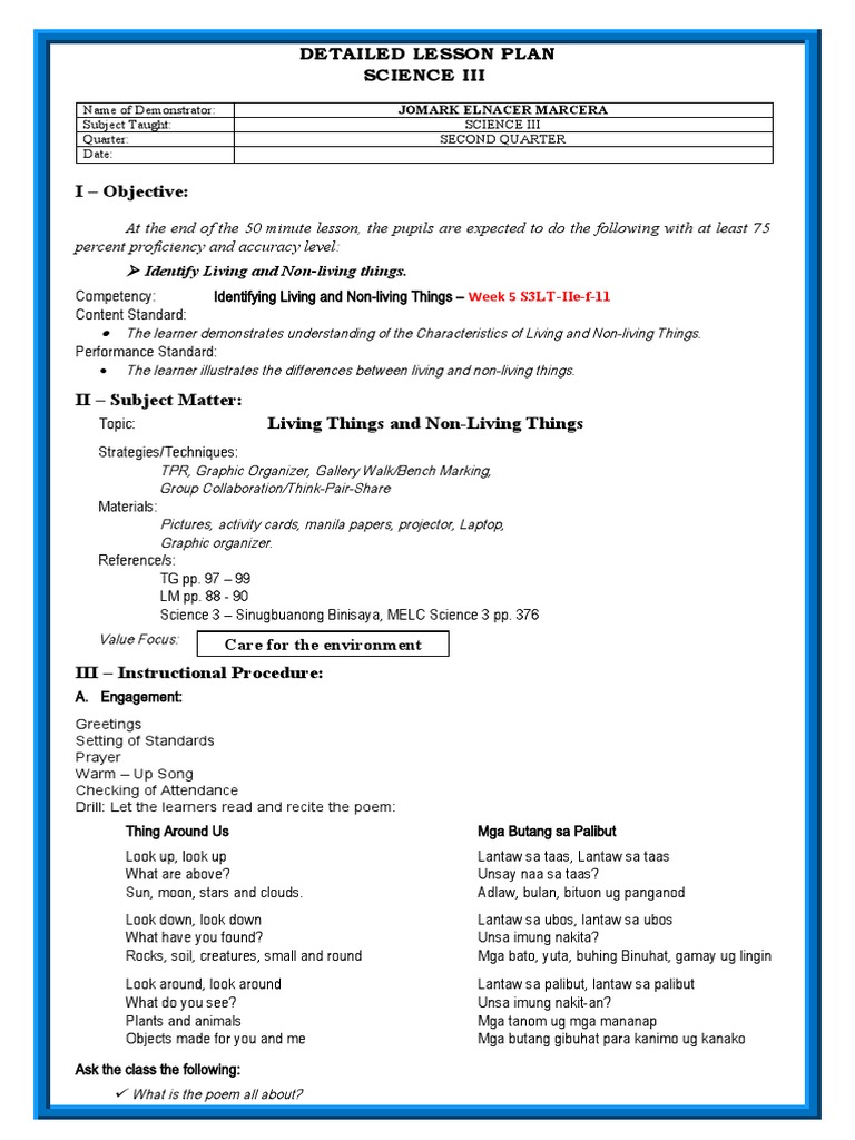 Living vs Non-Living Things Lesson Plan | PDF | Pedagogy | Education Theory