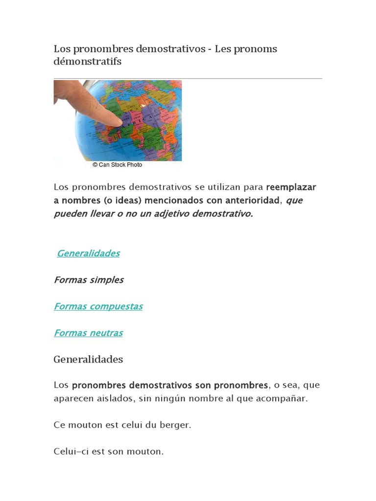 Los Pronombres Demostrativos - Les Pronoms Démonstratifs: Que Pueden ...