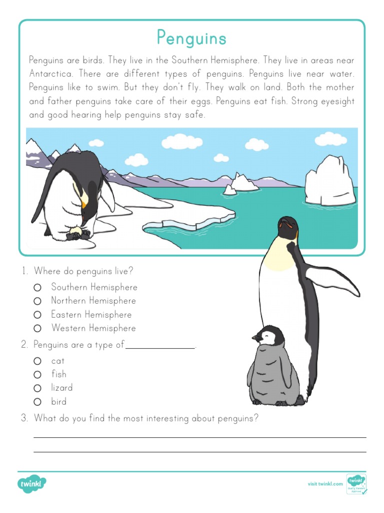 Penguins Reading Comprehension Passage Activity | PDF