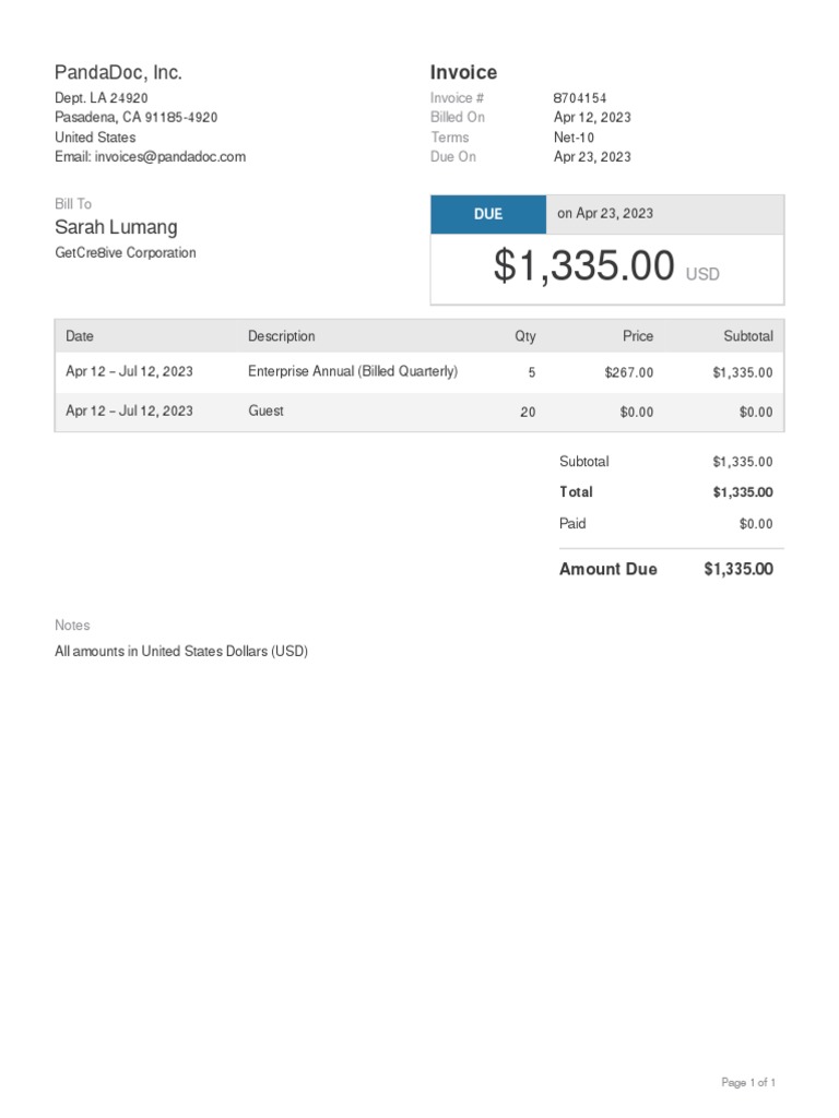 Pandadoc, Inc.: Invoice | PDF