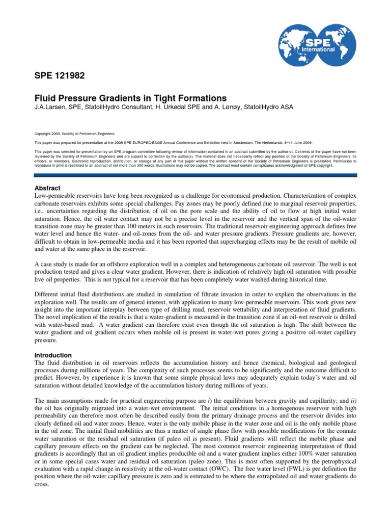 Fluid Pressure Gradients in Tight Formations | PDF | Petroleum ...