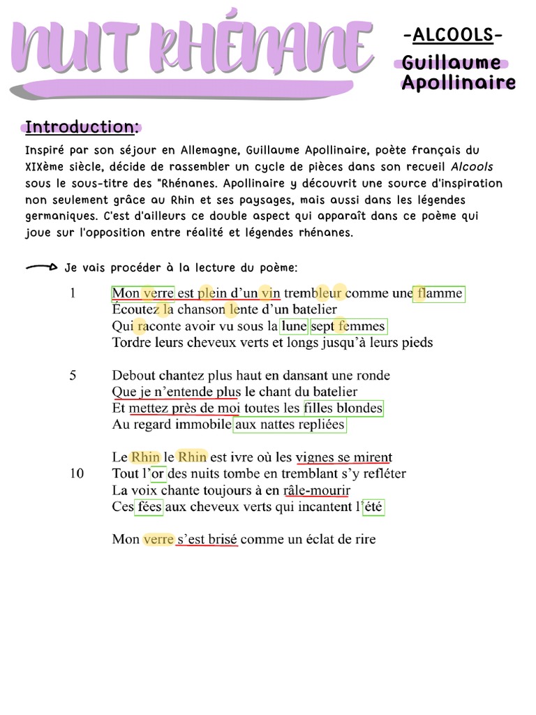 Nuit Rhénane, Guillaume Apollinaire - Alcools | PDF | Poésie | Métaphore