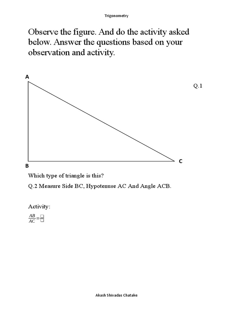 Trigonometry Activity | PDF | Triangle | Trigonometry