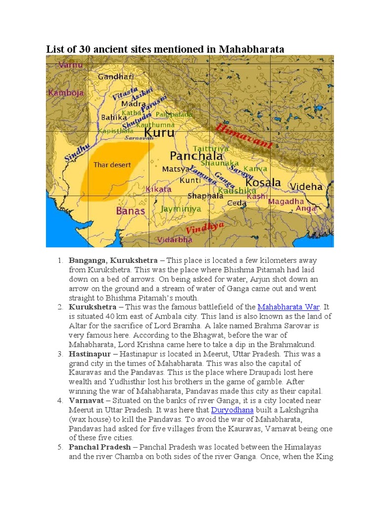 List of 30 Ancient Sites Mentioned in Mahabharata | PDF | Mahabharata ...