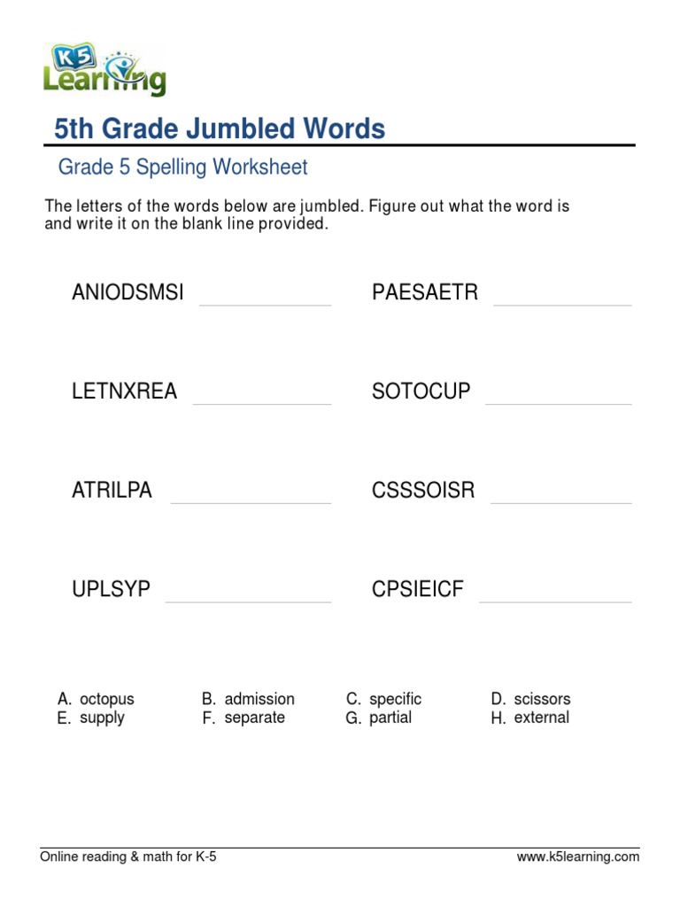 Jumbled Letters Worksheet