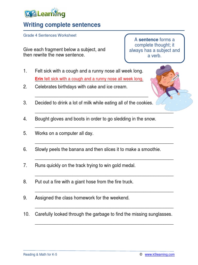 Grade 4 Full Sentences C | PDF | Self-Improvement