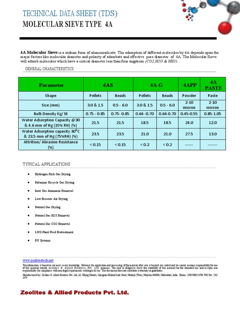 Molecular Sieve Type 4a | PDF | Adsorption | Zeolite