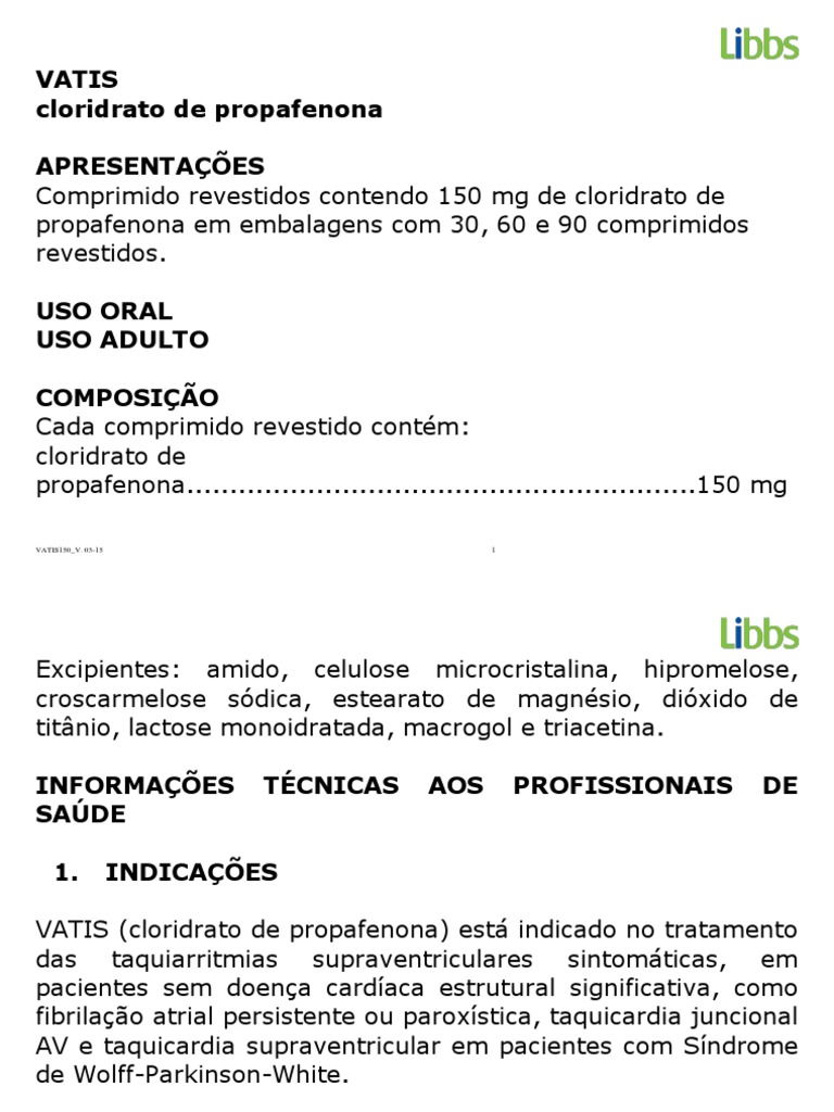 Bula do Vatis 150mg (Propafenona) | PDF | Eletrocardiografia | Gravidez