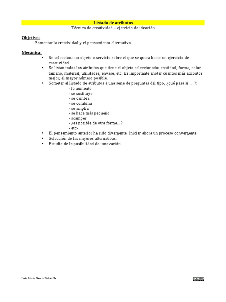 TEMA 4. Creatividad Listado de Atributos | PDF