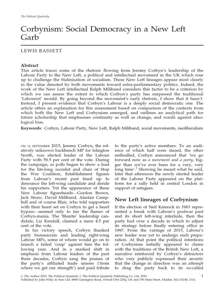 Bassett, L. (2019) - Corbynism Social Democracy in A New Left Garb. | PDF | Labour Party (Uk ...