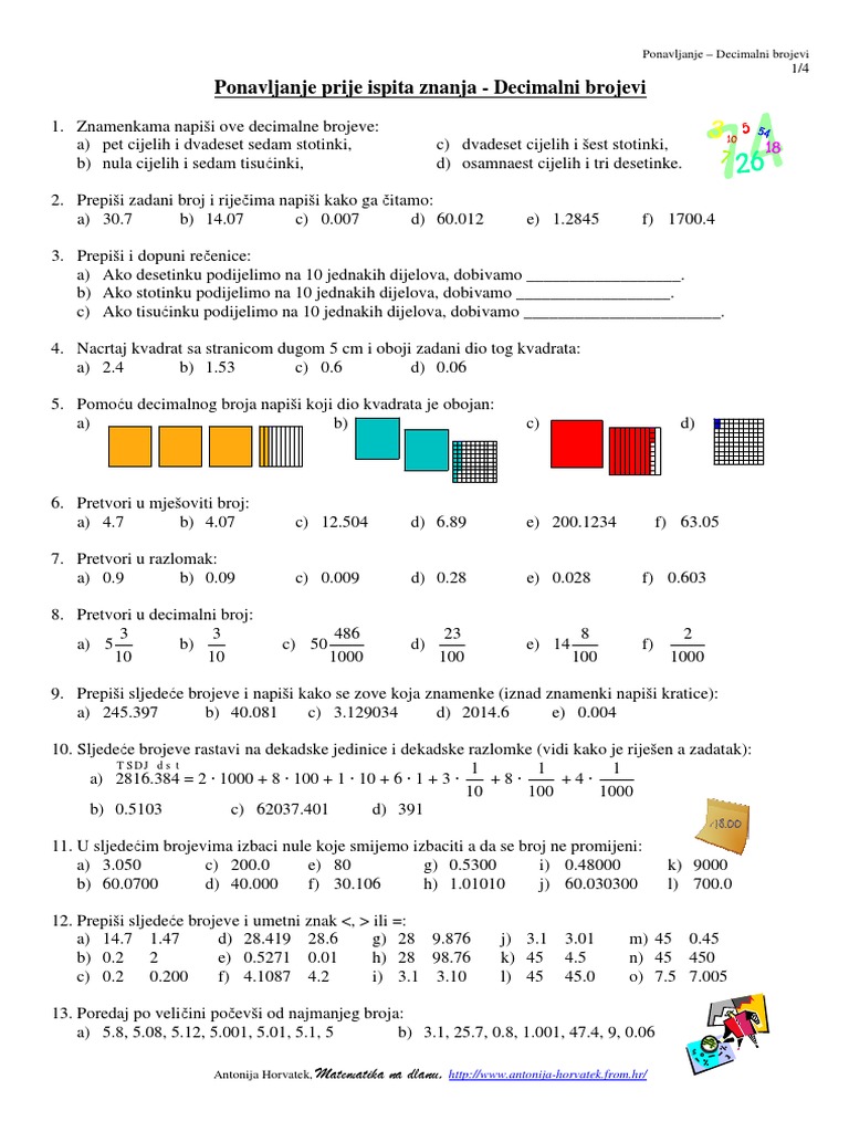 Decimalni Brojevi Ponavljanje Cjeline DZ | PDF