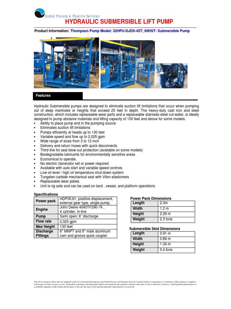 GPPS Hydraulic Submersible lift pump | PDF | Pump | Manufactured Goods