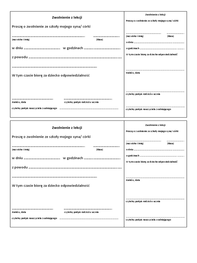 Zwolnienie Z Lekcji | PDF