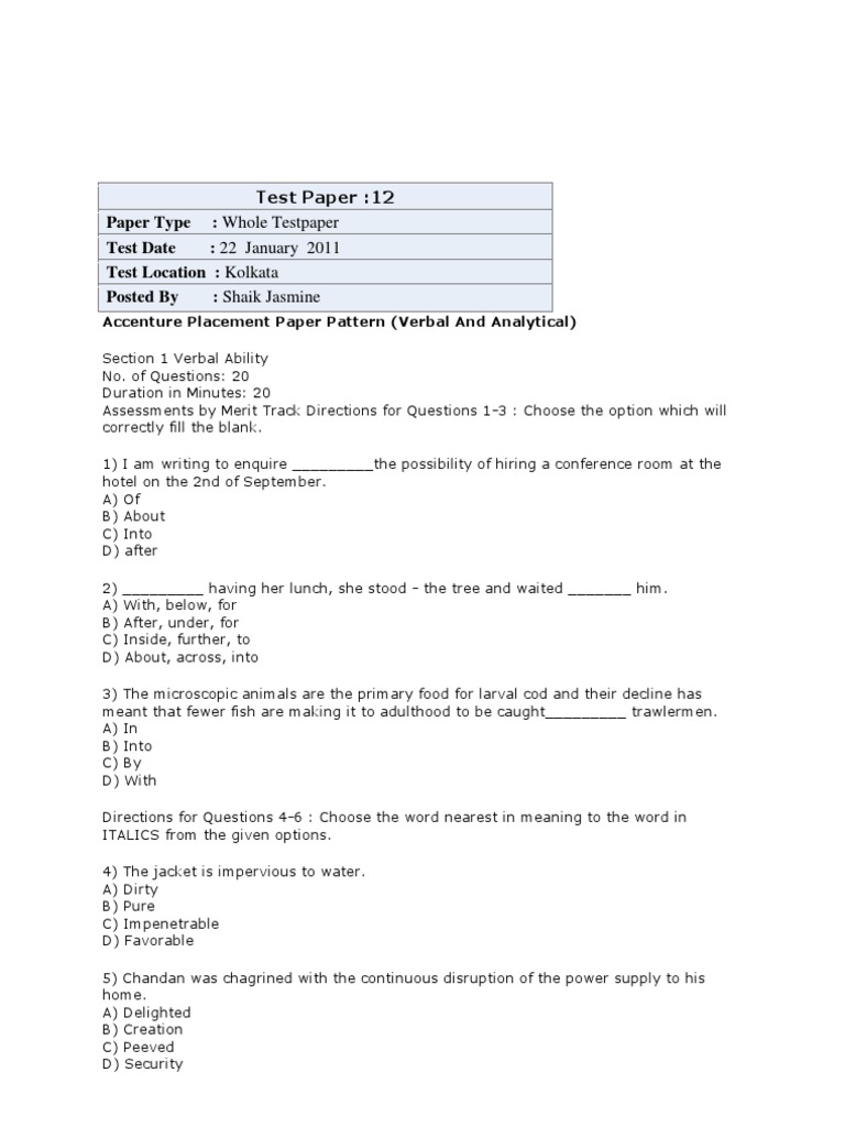 Accenture Placement Test Paper Overview | PDF | Microprocessor ...
