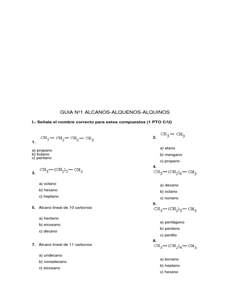 (Química) Ejercicios Alcanos, Alquenos y Alquinos | PDF