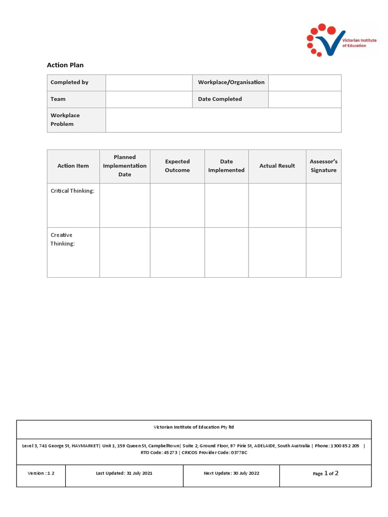 BSBCRT511 Action Plan.v1.0 | PDF | Computing