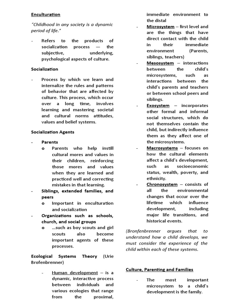 Enculturation and Socialization: The Role of Culture, Family, and ...