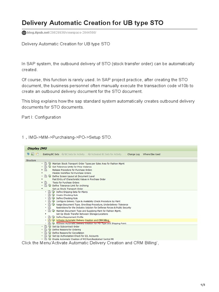 Delivery Automatic Creation For UB Type STO | Download Free PDF | Software Engineering | Computing