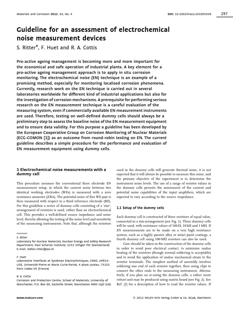 Guideline for Assessing Electrochemical Noise Measurement Devices Using Dummy Cells | PDF ...