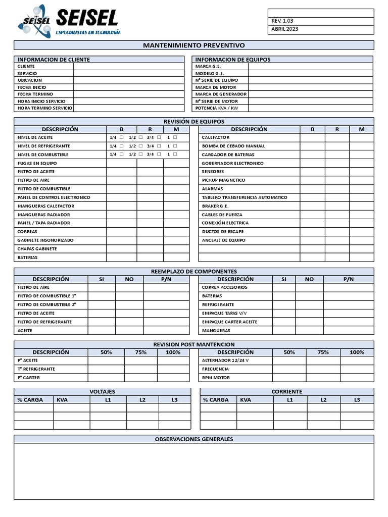 Format Mantenimiento Preventivo G.E. | PDF | Vehículo de motor | Vehículos