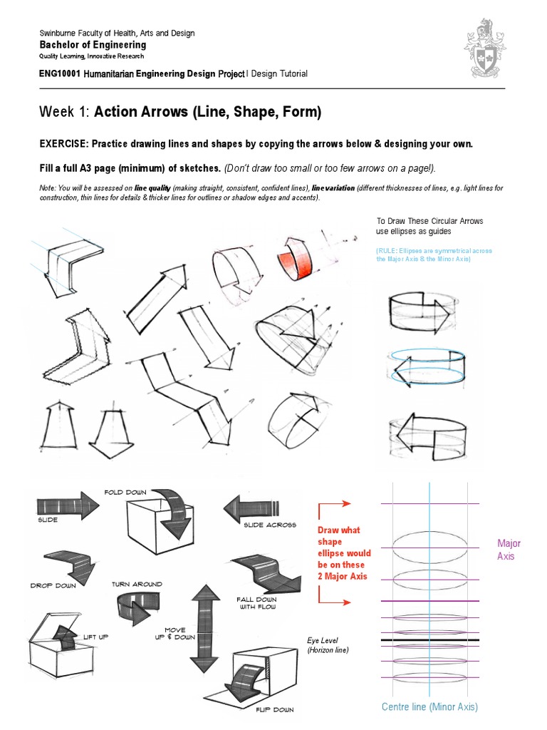 Design Folio 1a - Action Arrows (Line, Shape, Form) .2023 Handout | PDF ...
