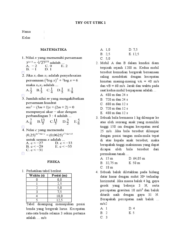 Try Out Utbk 1 | PDF