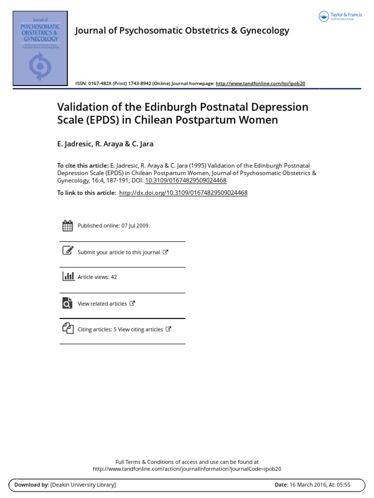 EPDS Validation in Chilean Mothers | PDF | Postpartum Period ...