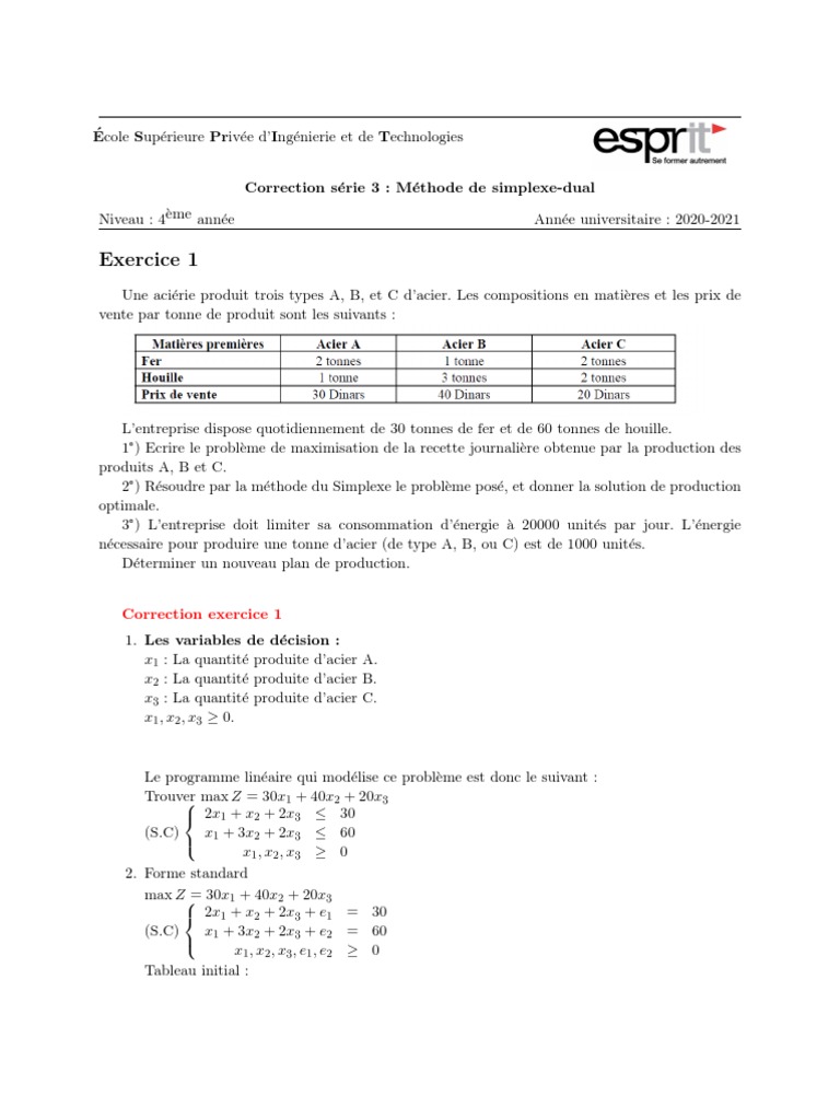 Optimisation en Méthode Simplexe | PDF | Optimisation linéaire | Acier
