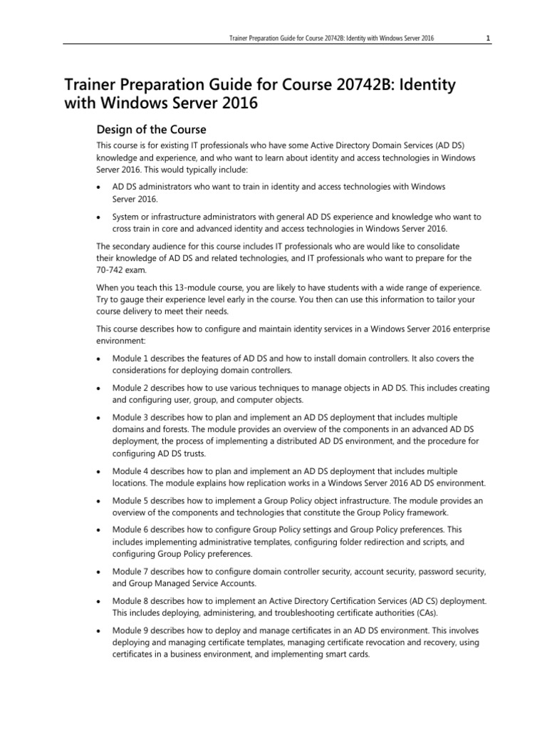 20742B TrainerPrepGuide | PDF | Active Directory | Group Policy