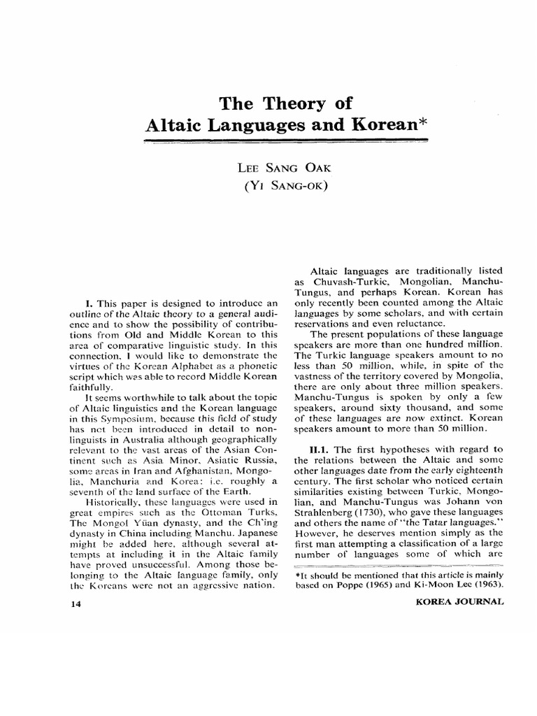 Yi, Sang-Oak, The Theory of Altaic Languages | PDF