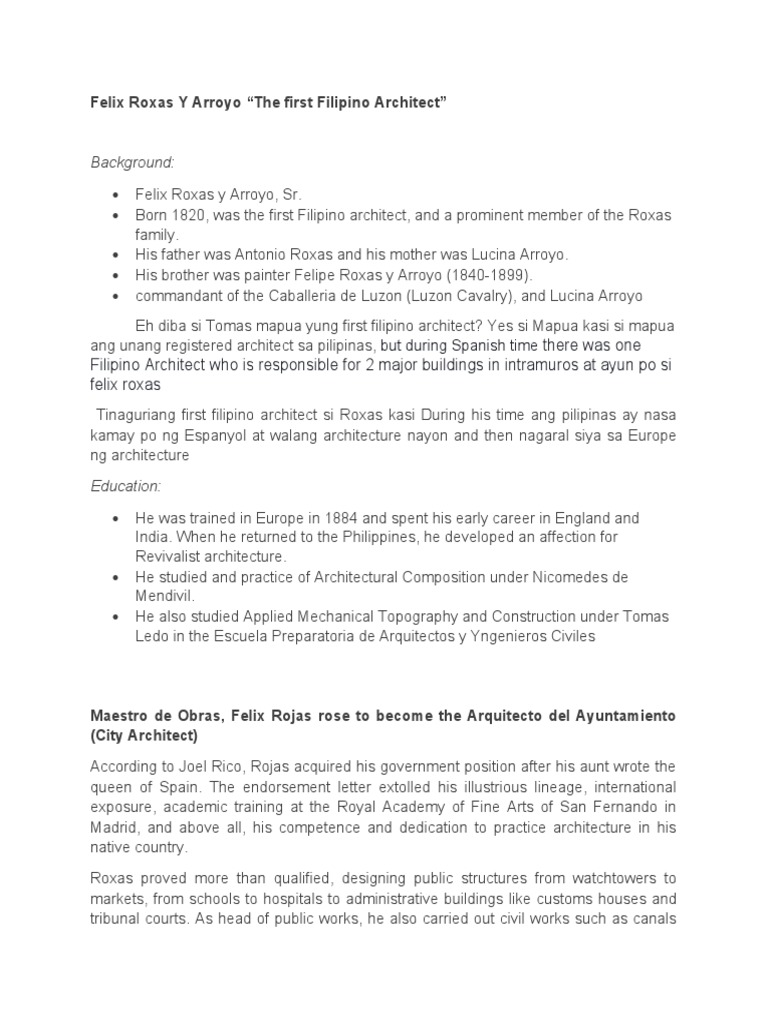 Felix - Roxas First Architect in The Philippines | PDF