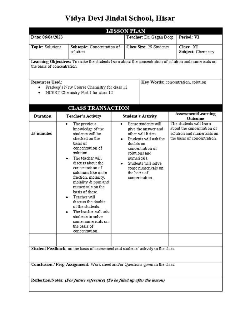 Lesson Plan 2 | Download Free PDF | Concentration | Cognitive Science