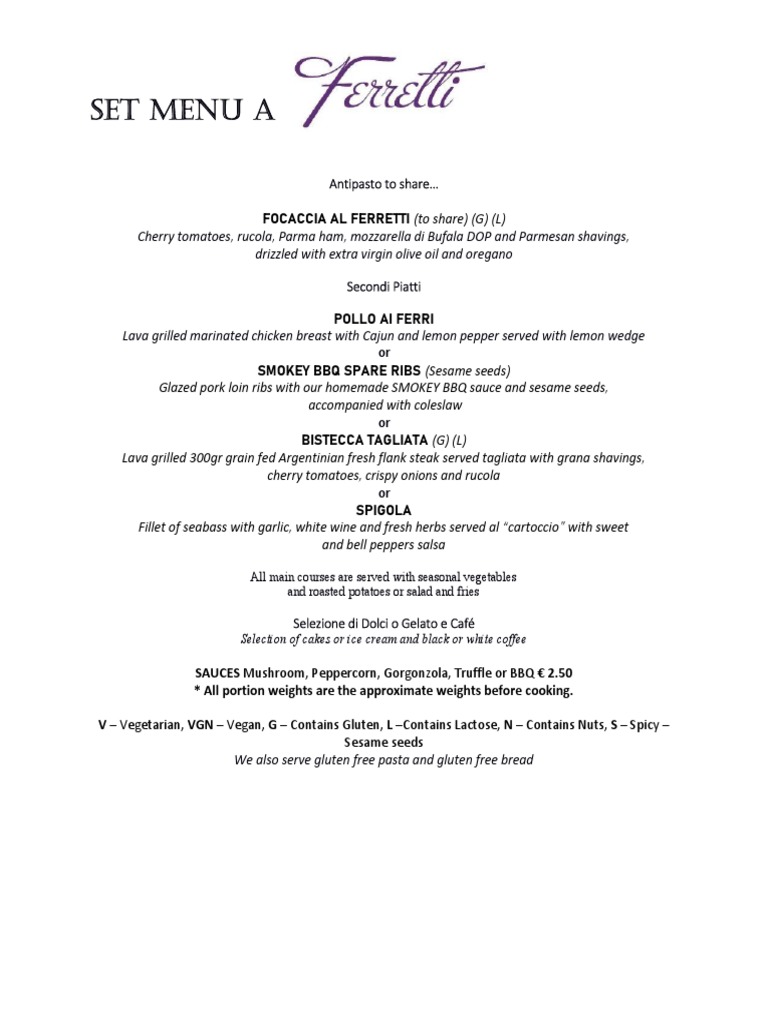 Set-Menu Idea | PDF | Pasta | Sauce