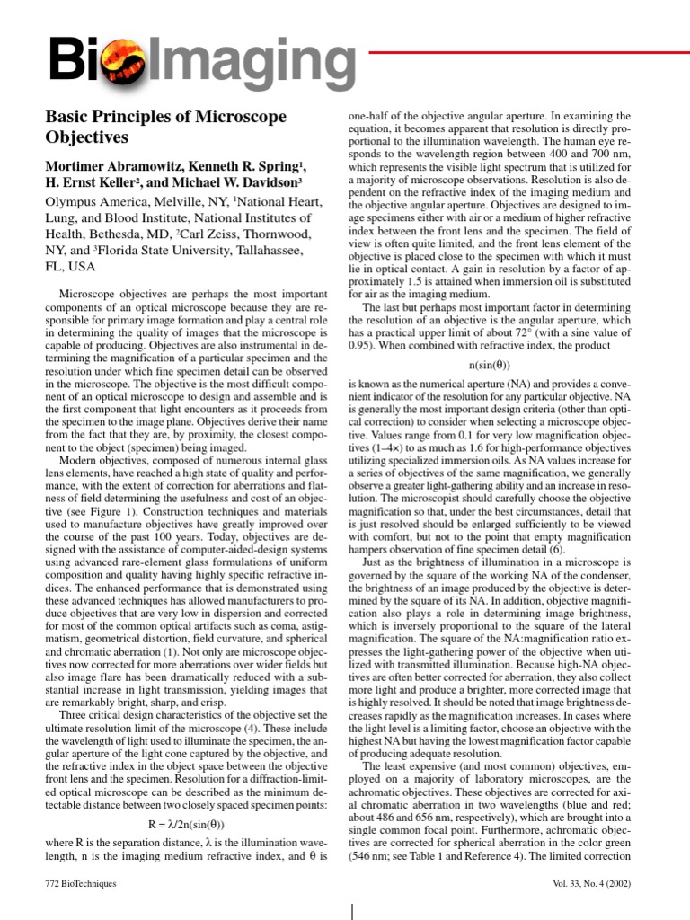 Basic Principles of Microscope Objectives | PDF